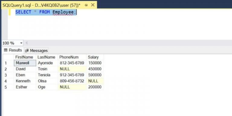 Cách đếm các giá trị SQL NULL và NOT NULL trong một cột
