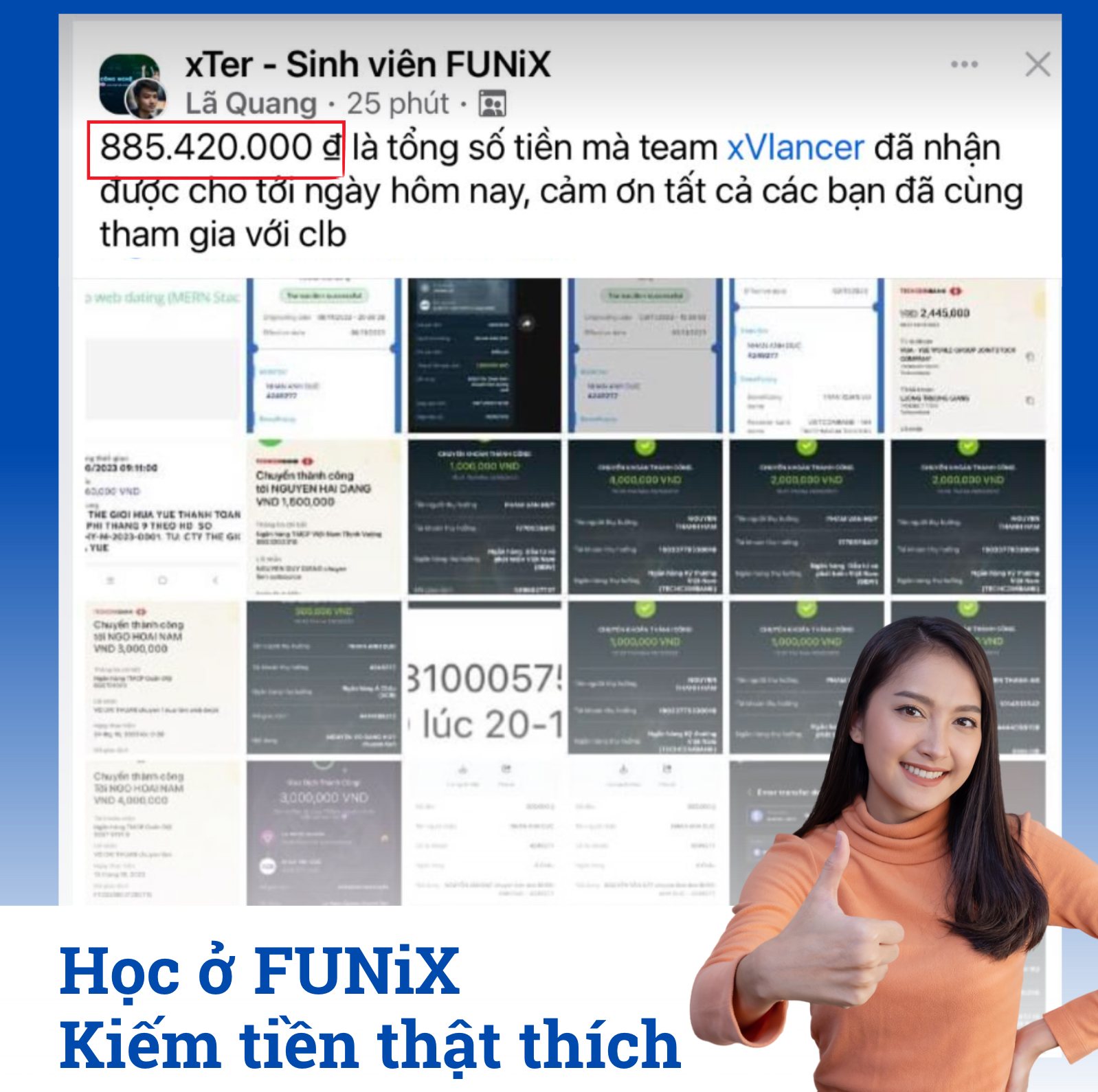 CLB xVlancer giúp học viên FUNiX kiếm hơn gần 900 triệu trong 9 tháng