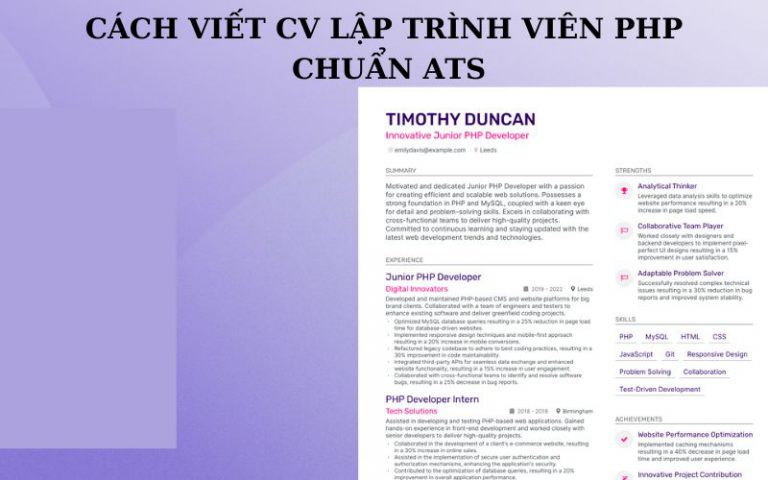 CV lập trình viên PHP [Hướng dẫn cách viết CV chuẩn ATS]